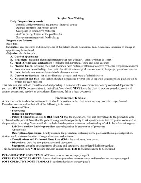 Surgical Note Writing Templates And Guidelines
