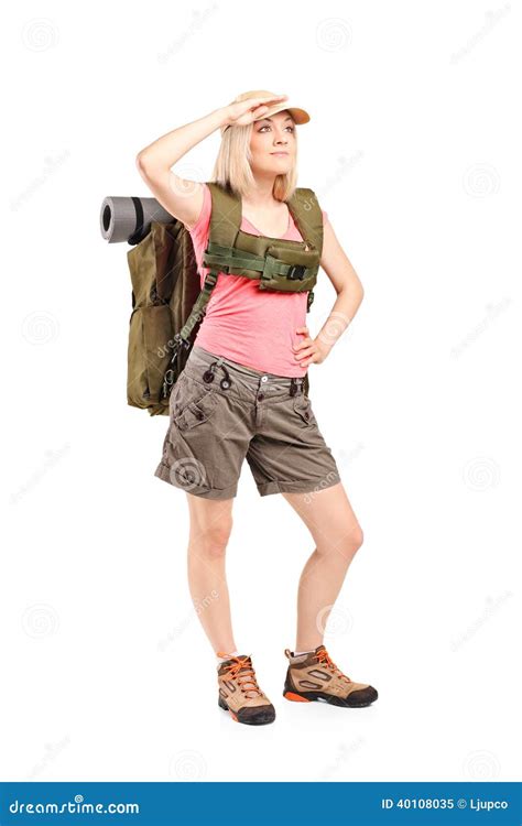 Explorador De Sexo Femenino Con La Mochila Imagen De Archivo Imagen De Confidente Longitud