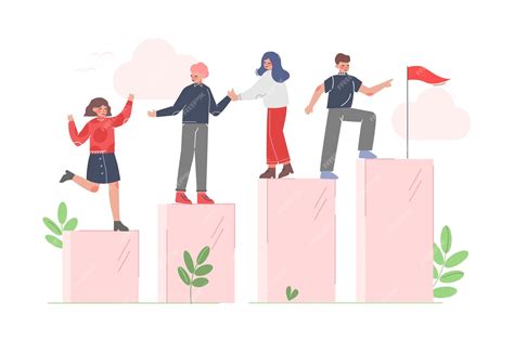 Premium Vector People Climbing Up To The Goal Helping Each Other