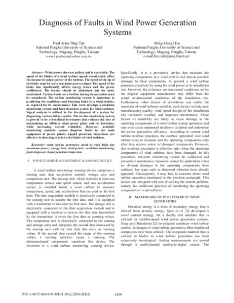 Pdf Diagnosis Of Faults In Wind Power Generation Systems
