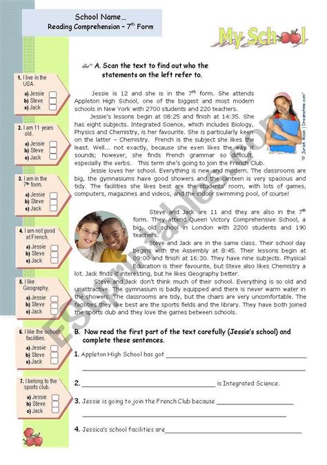 Esl Intermediate Reading Comprehension Worksheet