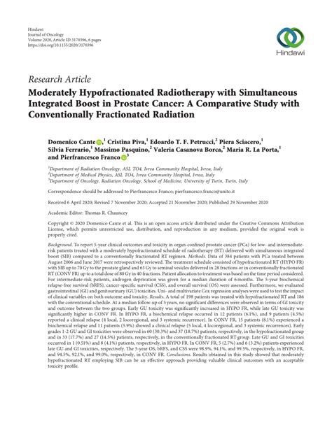 Pdf Moderately Hypofractionated Radiotherapy With Simultaneous Integrated Boost In Prostate