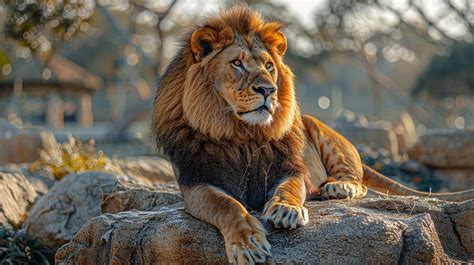 Majestic Lion Lounging On Rocky Outcrop Premium Ai Generated Image