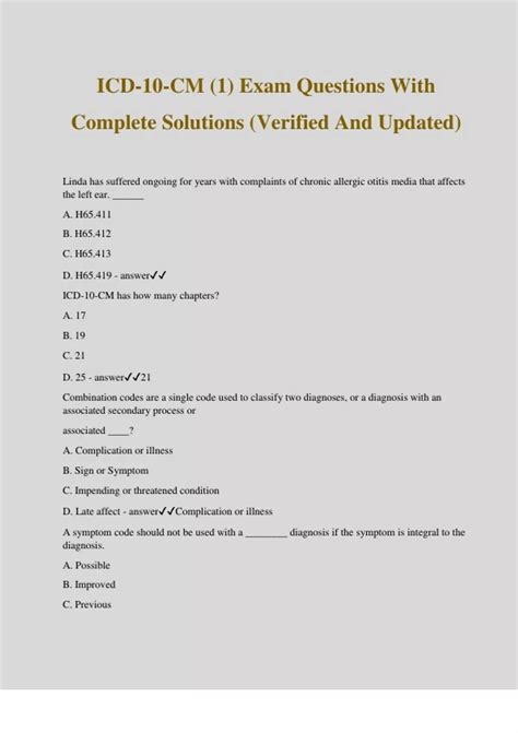 Icd 10 Cm 1 Exam Questions With Complete Solutions Verified And Updated Icd 10 Cm Stuvia Us