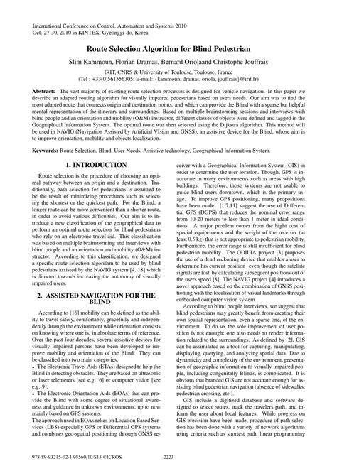 pdf route selection algorithm for blind pedestrian