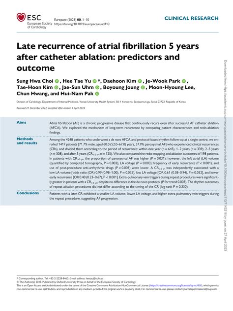 Pdf Late Recurrence Of Atrial Fibrillation 5 Years After Catheter Ablation Predictors And Outcome