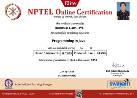 Kudikyala Akshaya On Linkedin Javaprogramming Nptel Certification