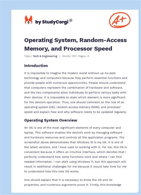 operating system random access memory and processor speed free