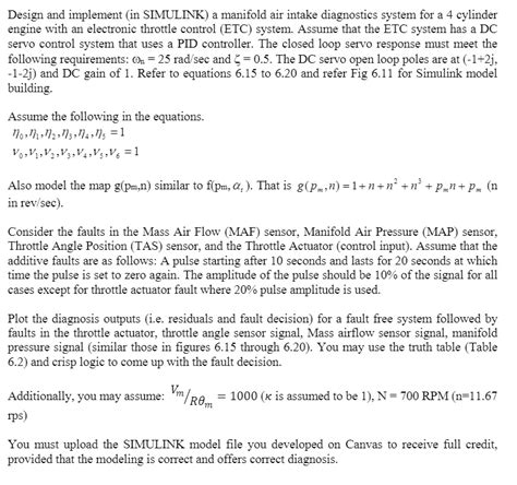 Solved Design And Implement In Simulink A Manifold Air Intake Diagnostics System For A 4