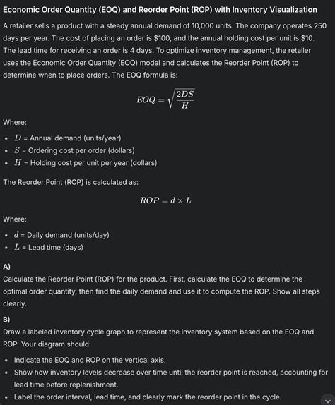 solved q2 ﻿economic order quantity eoq ﻿and reorder point
