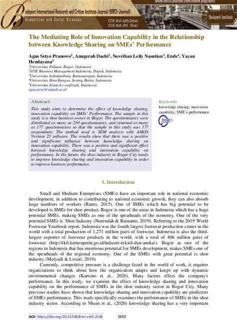 Pdf The Mediating Role Of Innovation Capability In The Relationship Between Knowledge Sharing