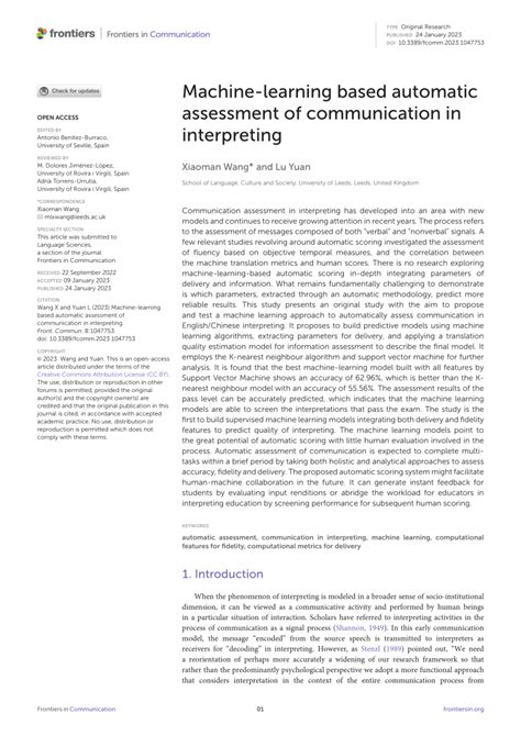 Pdf Machine Learning Based Automatic Assessment Of Communication In