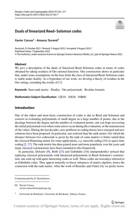 duals of linearized reed solomon codes request pdf