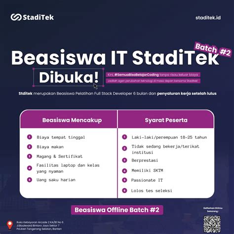 Staditek On Linkedin Beasiswa It Staditek Batch 2 Offline Telah Dibuka