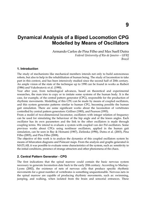 Pdf Dynamical Analysis Of A Biped Locomotion Cpg Modelled By Means Of Oscillators