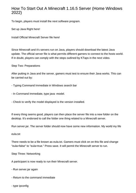 How To Start Out A Minecraft 1165 Server Home Windows 2022qlczvpdfpdf