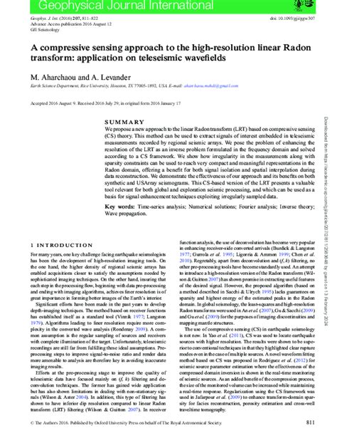 Pdf A Compressive Sensing Approach To The High Resolution Linear Radon Transform Application