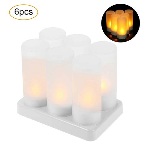 6 Pcs Rechargeable Flameless Candles Realistic Flickering Yellow Led