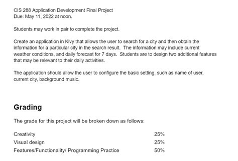 Cis 288 Application Development Final Project Due