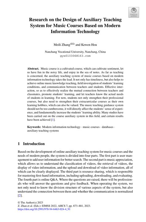 Pdf Research On The Design Of Auxiliary Teaching System For Music Courses Based On Modern