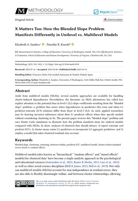 Pdf X Matters Too How The Blended Slope Problem Manifests Differently In Unilevel Vs