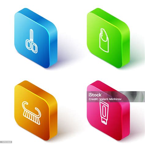 아이소메트릭 라인 네일 가위 부러진 손톱 페디큐어 브러시 강판 및 핸드 크림 아이콘 튜브를 설정합니다 벡터 3차원 형태에 대한 스톡 벡터 아트 및 기타 이미지 Istock