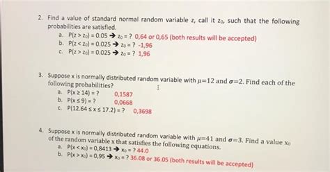 solved 2 find a value of standard normal random variable z