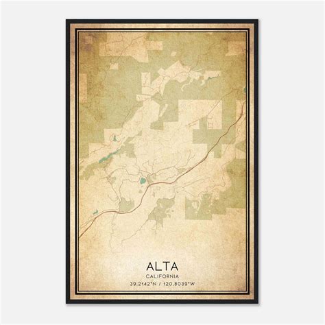Vintage Alta California Map Poster Alta Ca City Road Wall Art Print