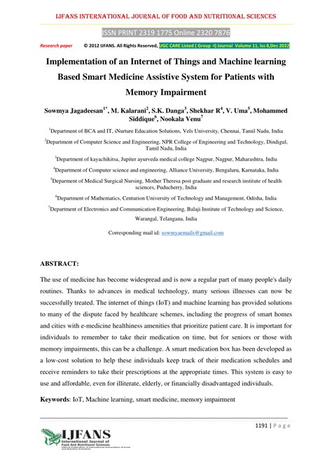 Pdf Implementation Of An Internet Of Things And Machine Learning Based Smart Medicine