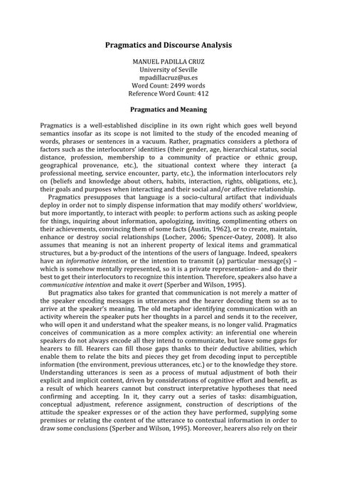 Pdf Pragmatics And Discourse Analysis