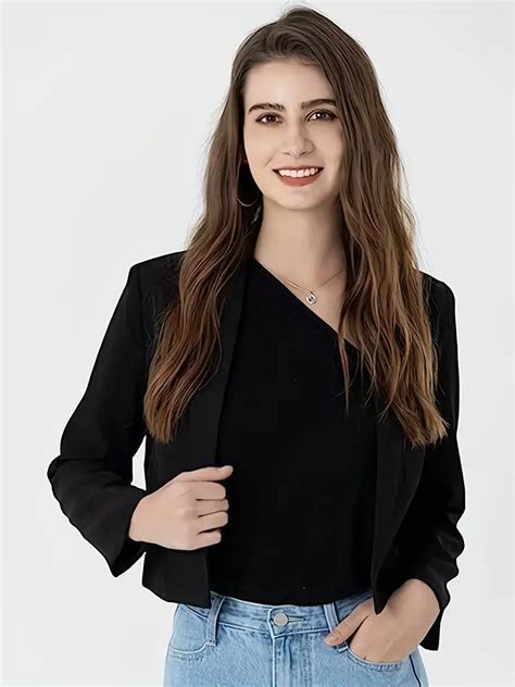 솔리드 크롭 오픈 프론트 캐주얼 긴 소매 작업 사무실 겉옷 여성 의류 Temu Korea