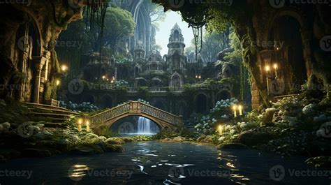 Fantasy Realm Of Nature Digital Art Illustration Generative Ai