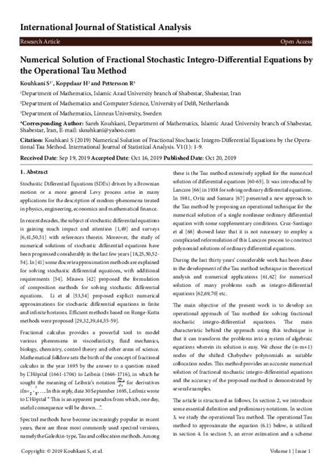 Pdf Numerical Solution Of Fractional Stochastic Integro Differential