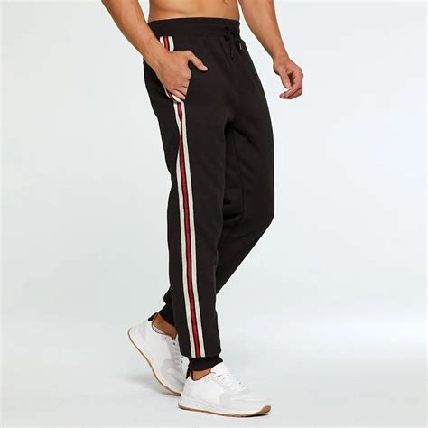 Флисовые плотные Мужские штаны для бега, зимние брендовые полосатые ...