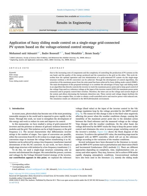 Pdf Application Of Fuzzy Sliding Mode Control On A Single Stage Grid