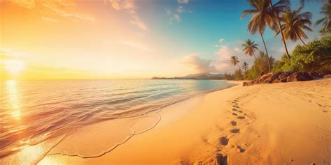 Paisaje De Verano De Un Día Soleado En La Playa Con Olas Del