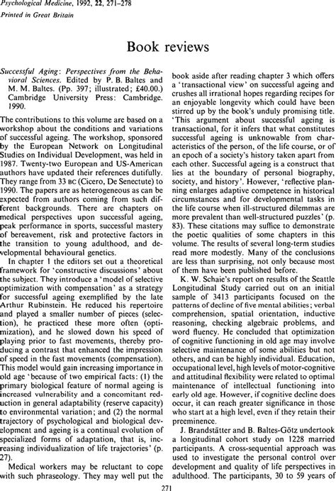 Successful Aging Perspectives From The Behavioral Sciences Edited By P B Baltes And M M