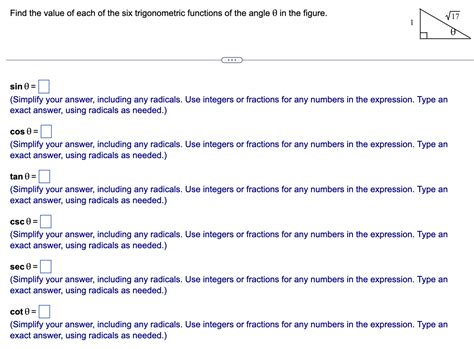 Solved Find The Value Of Each Of The Six Trigonometric Chegg