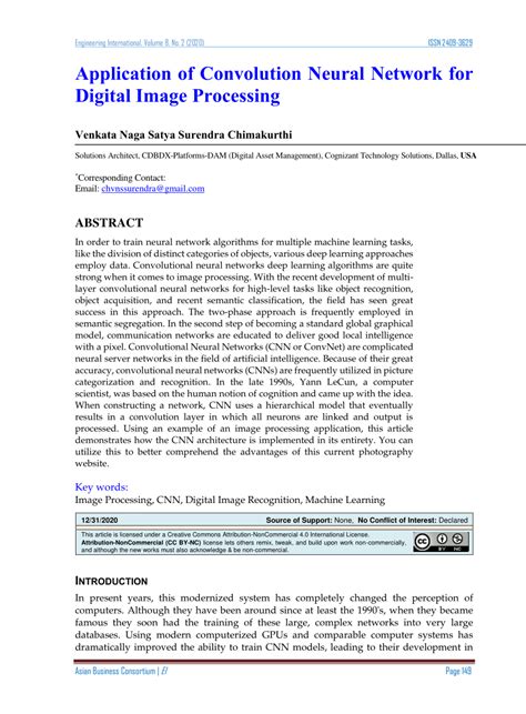 Pdf Application Of Convolution Neural Network For Digital Image Processing