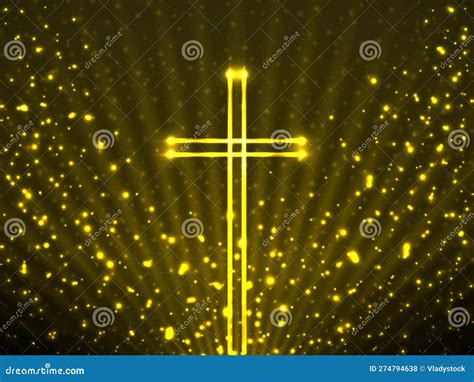 Glowing Christian Cross On Background Glitter Particles And Glowing Rays Religious Symbol 向量例证