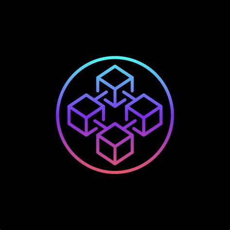 blockchain technology linear vector blue icon circle with four