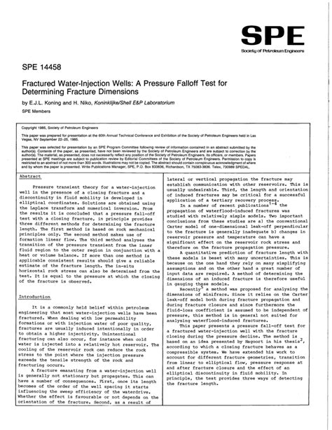 Pdf Fractured Water Injection Wells A Pressure Falloff Test For Determining Fracture Dimensions