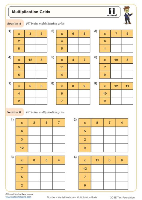 Maths Times Tables Grid Worksheets Free Printable