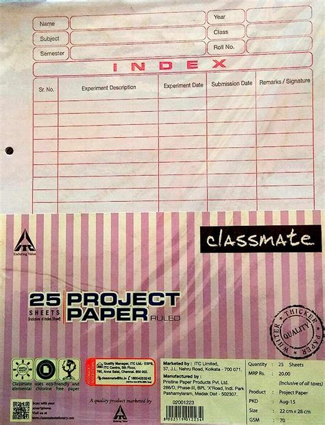 Classmate Project Paper Ruled 25 Sheets Pack Of 5 Packet