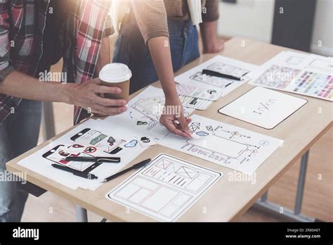 Close Up Ux Developer And Ui Designer Brainstorming Interface Wireframe Designcreative Digital