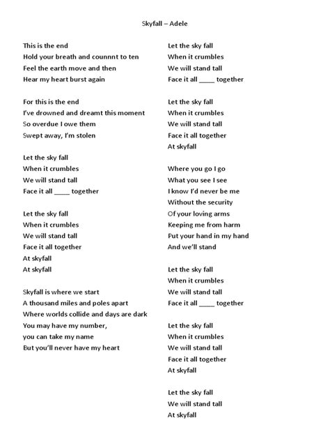Adele Skyfall Lyrics Pdf