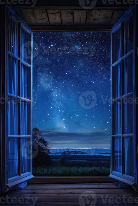 Open Window With Night Sky View A Serene Nocturnal Scene 47553812