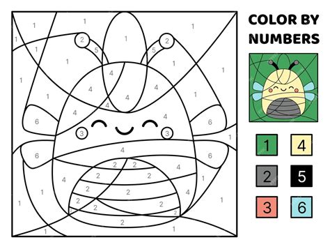 아이들을 위한 숫자 Squishmallow 색칠 페이지 게임 Kawaii 만화 벡터로 꿀벌 색상 프리미엄 벡터