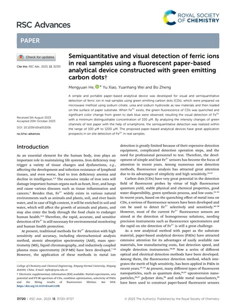 Pdf Semiquantitative And Visual Detection Of Ferric Ions In Real