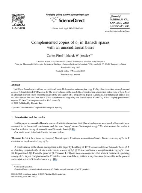 Pdf Complemented Copies Of In Banach Spaces With An Unconditional Basis
